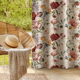 Bilderwelten Outdoor Vorhang nach Ma&szlig; blickdicht beige Blumen modern Aquarell - Blumen Aquarell Vintage Muster auf Beige - Rose Balkon Pergola