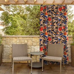 Outdoor Vorhang nach Ma&szlig; blickdicht - Orangen mit Bl&auml;tterranken - beige Blumen Tropisch mit &Ouml;sen Ranke Balkon Pergola