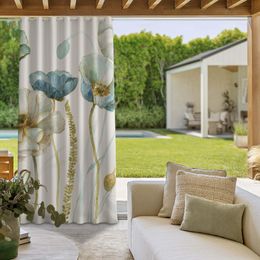 Bilderwelten Outdoor Vorhang nach Ma&szlig; blickdicht blau Blumen modern mit &Ouml;sen - Bl&uuml;ten in Gold und Blau - Blumenwiese Balkon Pergola