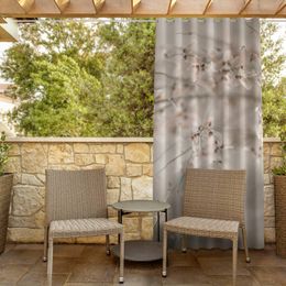 Outdoor Vorhang nach Ma&szlig; blickdicht - F&uuml;r immer Fr&uuml;hling - beige Sonnenschutz Landhaus mit &Ouml;sen Pflanzen Balkon Pergola
