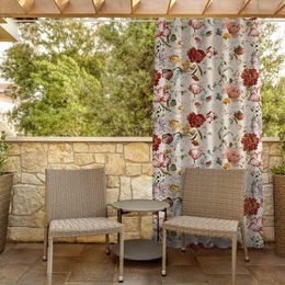 Outdoor Vorhang nach Ma&szlig; blickdicht - Blumen Aquarell Vintage Muster auf Beige - beige Blumen modern Aquarell Rose Balkon Pergola