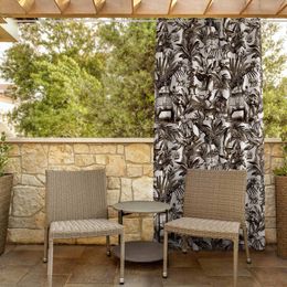 Outdoor Vorhang nach Ma&szlig; blickdicht - Elefanten Giraffen Zebras und Tiger Schwarz-Wei&szlig; mit Braunton - grau Tiere Orientalisch mit &Ouml;sen Elefant Balkon