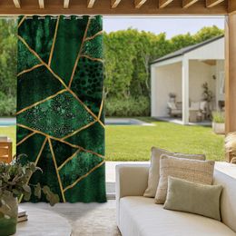 Bilderwelten Outdoor Vorhang nach Ma&szlig; blickdicht gr&uuml;n originell Abstrakt Aquarell - Dunkler Smaragd mit Gold - Geometrisch Balkon Pergola
