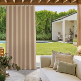 Outdoor Vorhang nach Ma&szlig; blickdicht - Humble Hummus - beige Sonnenschutz Unifarben mit &Ouml;sen wetterfest Balkon Pergola