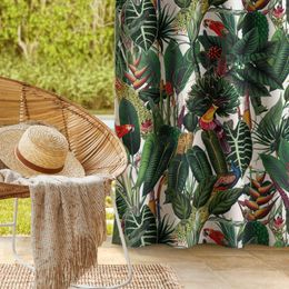 Bilderwelten Outdoor Vorhang nach Ma&szlig; blickdicht gr&uuml;n Tiere Tropisch mit &Ouml;sen - Bunter tropischer Regenwald Muster - V&ouml;gel Balkon Pergola