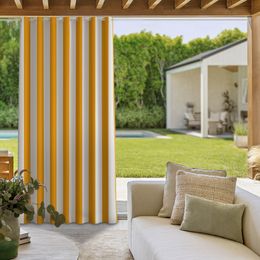 Outdoor Vorhang nach Ma&szlig; blickdicht - L&auml;ngsstreifen in Warmem Gelb - gelb Sonnenschutz modern mit &Ouml;sen Streifen Balkon Pergola