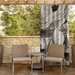 Bilderwelten Outdoor Vorhang nach Ma&szlig; blickdicht schwarz weiss Blumen modern Aquarell - Abstrakte Bl&uuml;ten - wetterfest Balkon Pergola