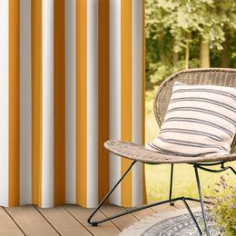Bilderwelten Outdoor Vorhang nach Ma&szlig; blickdicht gelb Sonnenschutz modern mit &Ouml;sen - L&auml;ngsstreifen in Warmem Gelb - Streifen Balkon Pergola