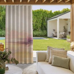 Outdoor Vorhang nach Ma&szlig; blickdicht - Licht und Wasser - beige Strand modern Aquarell Sonnenuntergang Balkon Pergola