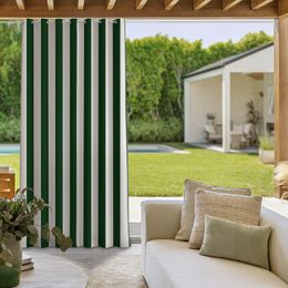 Outdoor Vorhang nach Ma&szlig; blickdicht - L&auml;ngsstreifen in Waldgr&uuml;n - gr&uuml;n Sonnenschutz modern mit &Ouml;sen Streifen Balkon Pergola