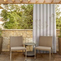Outdoor Vorhang nach Ma&szlig; blickdicht - Lotus Illustration Gold und Rosa - rosa Blumen Illustration mit &Ouml;sen Rose Balkon Pergola