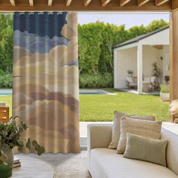 Bilderwelten Outdoor Vorhang nach Ma&szlig; blickdicht beige originell modern mit &Ouml;sen - Handgemaltes Wolkenmeer in Pastell - Himmel Balkon Pergola