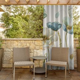Outdoor Vorhang nach Ma&szlig; blickdicht - Bl&uuml;ten in Gold und Blau - blau Blumen modern mit &Ouml;sen Blumenwiese Balkon Pergola