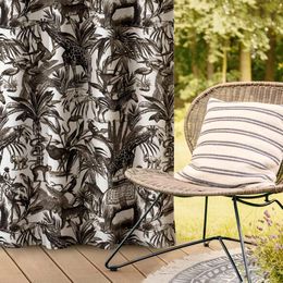 Bilderwelten Outdoor Vorhang nach Ma&szlig; blickdicht grau Tiere Orientalisch mit &Ouml;sen - Elefanten Giraffen Zebras und Tiger Schwarz-Wei&szlig; mit Braunton - Elefant Balkon