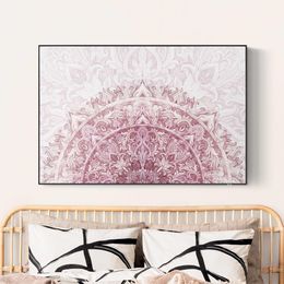 Akustik-Wechselbild Mandala Aquarell Ornament halbkreis rot