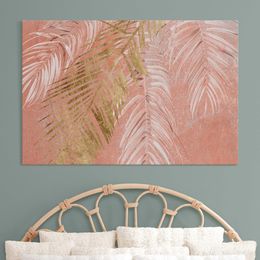 Akustikbild Palmenbl&auml;tter Rosa und Gold I