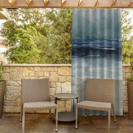 Bilderwelten Outdoor Vorhang nach Ma&szlig; blickdicht blau Strand maritim mit &Ouml;sen - Mariner Nebel I - Landschaft Balkon Pergola