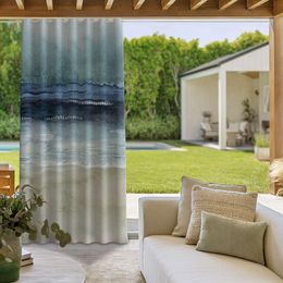 Outdoor Vorhang nach Ma&szlig; blickdicht - Mariner Nebel I - blau Strand maritim mit &Ouml;sen Landschaft Balkon Pergola