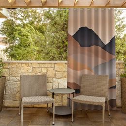 Outdoor Vorhang nach Ma&szlig; blickdicht - Grafische Landschaft in Braun - beige Natur modern mit &Ouml;sen Berg Balkon Pergola