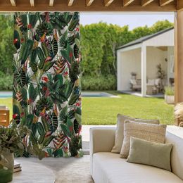 Outdoor Vorhang nach Ma&szlig; blickdicht - Bunter tropischer Regenwald Muster - gr&uuml;n Tiere Tropisch mit &Ouml;sen V&ouml;gel Balkon Pergola