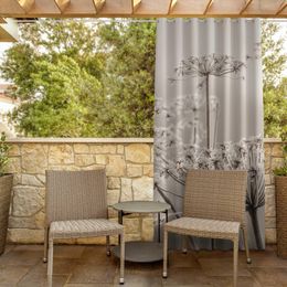Outdoor Vorhang nach Ma&szlig; blickdicht - Doldenbl&uuml;ten im Frost - beige Sonnenschutz Landhaus mit &Ouml;sen Gr&auml;ser Balkon Pergola