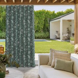 Outdoor Vorhang nach Ma&szlig; blickdicht - Blumentanz auf Blaugrau - blau Sonnenschutz Vintage mit &Ouml;sen Pflanzen Balkon Pergola