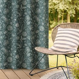 Bilderwelten Outdoor Vorhang nach Ma&szlig; blickdicht blau Sonnenschutz Vintage mit &Ouml;sen - Blumentanz auf Blaugrau - Pflanzen Balkon Pergola