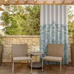 Bilderwelten Outdoor Vorhang nach Ma&szlig; blickdicht t&uuml;rkis Spirituell Orientalisch Aquarell - Mandala Aquarell Ornament halbkreis t&uuml;rkis - Ornamente Balkon Pergola