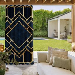 Bilderwelten Outdoor Vorhang nach Ma&szlig; blickdicht gold originell Abstrakt Aquarell - Art Deco Gold - Geometrisch Balkon Pergola