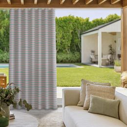 Outdoor Vorhang nach Ma&szlig; blickdicht - Linien in Mint und Rosa - rosa Sonnenschutz Illustration mit &Ouml;sen Streifen Balkon Pergola
