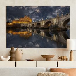 Bilderwelten Akustikbild Stadt blau Motiv Schallschutzbild - Ponte Sant'Angelo in Rom - Architektur Wohnzimmer Schlafzimmer