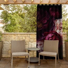 Bilderwelten Outdoor Vorhang nach Ma&szlig; blickdicht violett Blumen Illustration mit &Ouml;sen - Dunkle purpurne Bl&uuml;ten - wetterfest Balkon Pergola