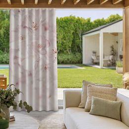 Bilderwelten Outdoor Vorhang nach Ma&szlig; blickdicht rosa Blumen Landhaus mit &Ouml;sen - Ein Kirschbl&uuml;tenhauch - Kirschbl&uuml;te Balkon Pergola