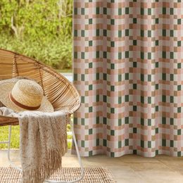 Bilderwelten Outdoor Vorhang nach Ma&szlig; blickdicht rosa Sonnenschutz Pop Art mit &Ouml;sen - Retro Karomuster Rose Dunkelgr&uuml;n - wetterfest Balkon Pergola