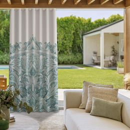 Outdoor Vorhang nach Ma&szlig; blickdicht - Mandala Aquarell Ornament halbkreis t&uuml;rkis - t&uuml;rkis Spirituell Orientalisch Aquarell Ornamente Balkon Pergola