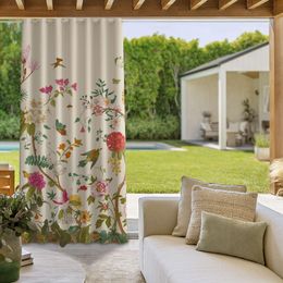 Bilderwelten Outdoor Vorhang nach Ma&szlig; blickdicht bunt Blumen Illustration mit &Ouml;sen - Illustrierte Blumen Chinoiserie auf Gelb - Schmetterlinge Balkon Pergola