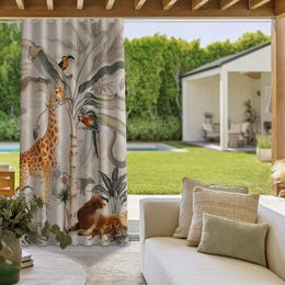 Bilderwelten Outdoor Vorhang nach Ma&szlig; blickdicht beige Natur Vintage mit &Ouml;sen - Jungle Jive - africa Balkon Pergola