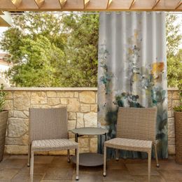 Outdoor Vorhang nach Ma&szlig; blickdicht - Rustikaler Garten - grau Blumen modern mit &Ouml;sen Blumenwiese Balkon Pergola