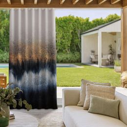Bilderwelten Outdoor Vorhang nach Ma&szlig; blickdicht gold originell Abstrakt Aquarell - Goldener Horizont - wetterfest Balkon Pergola
