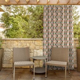Outdoor Vorhang nach Ma&szlig; blickdicht - Retro Karomuster Rose Dunkelgr&uuml;n - rosa Sonnenschutz Pop Art mit &Ouml;sen wetterfest Balkon Pergola
