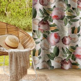 Bilderwelten Outdoor Vorhang nach Ma&szlig; blickdicht rosa Blumen modern mit &Ouml;sen - Pfingstrosen mit Bl&auml;ttern - Rose Balkon Pergola