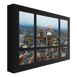 Bilderwelten Akustik-Wechselbild Fensterblick auf beleuchtete Skyline von London