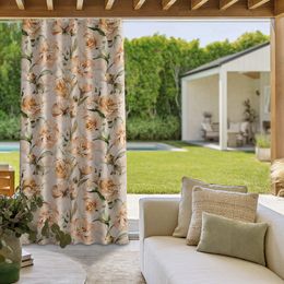 Outdoor Vorhang nach Ma&szlig; blickdicht - Pfingstrosen Aquarell Muster Beige - beige Blumen modern Aquarell Rose Balkon Pergola