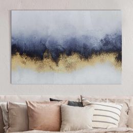 Bilderwelten Akustikbild originell gold Abstrakt Aquarell - Wolkenhimmel mit Gold - Wandbild Wohnzimmer Schlafzimmer