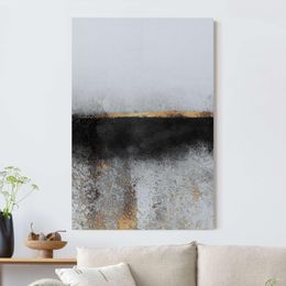 Bilderwelten Akustikbild originell schwarz weiss Abstrakt Aquarell - Abstrakter Goldener Horizont Schwarz Wei&szlig; - Wandbild Wohnzimmer Schlafzimmer