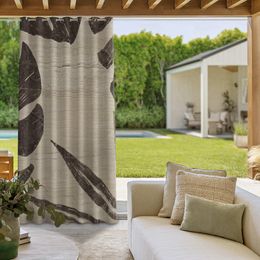 Bilderwelten Outdoor Vorhang nach Ma&szlig; blickdicht grau Sonnenschutz Tropisch mit &Ouml;sen - Palmenbl&auml;tter vor Hellgrau - Pflanzen Balkon Pergola