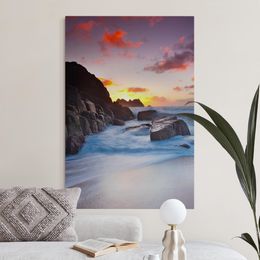 Bilderwelten Akustikbild Strand blau Motiv Schallschutzbild - Am Meer in Cornwall - Sonnenuntergang Wohnzimmer Schlafzimmer