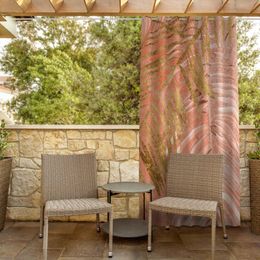 Outdoor Vorhang nach Ma&szlig; blickdicht - Palmenbl&auml;tter Rosa und Gold I - rosa originell Tropisch mit &Ouml;sen wetterfest Balkon Pergola