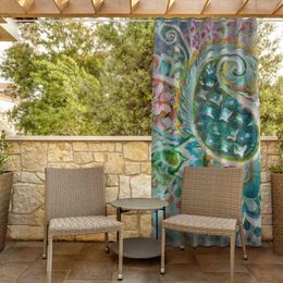 Outdoor Vorhang nach Ma&szlig; blickdicht - Paisley mit Blumen - gr&uuml;n originell modern mit &Ouml;sen Paisley Balkon Pergola