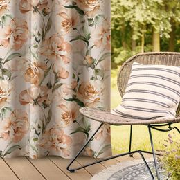 Bilderwelten Outdoor Vorhang nach Ma&szlig; blickdicht beige Blumen modern Aquarell - Pfingstrosen Aquarell Muster Beige - Rose Balkon Pergola